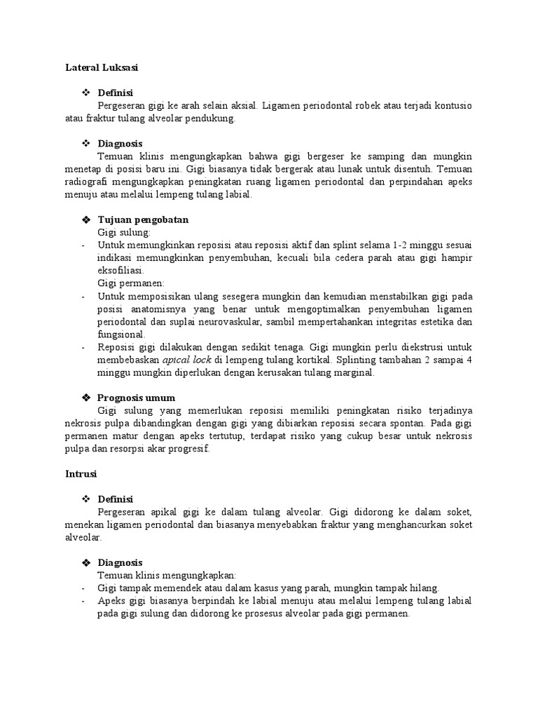 Lateral Luxation, Intrusion, Extrusion | PDF