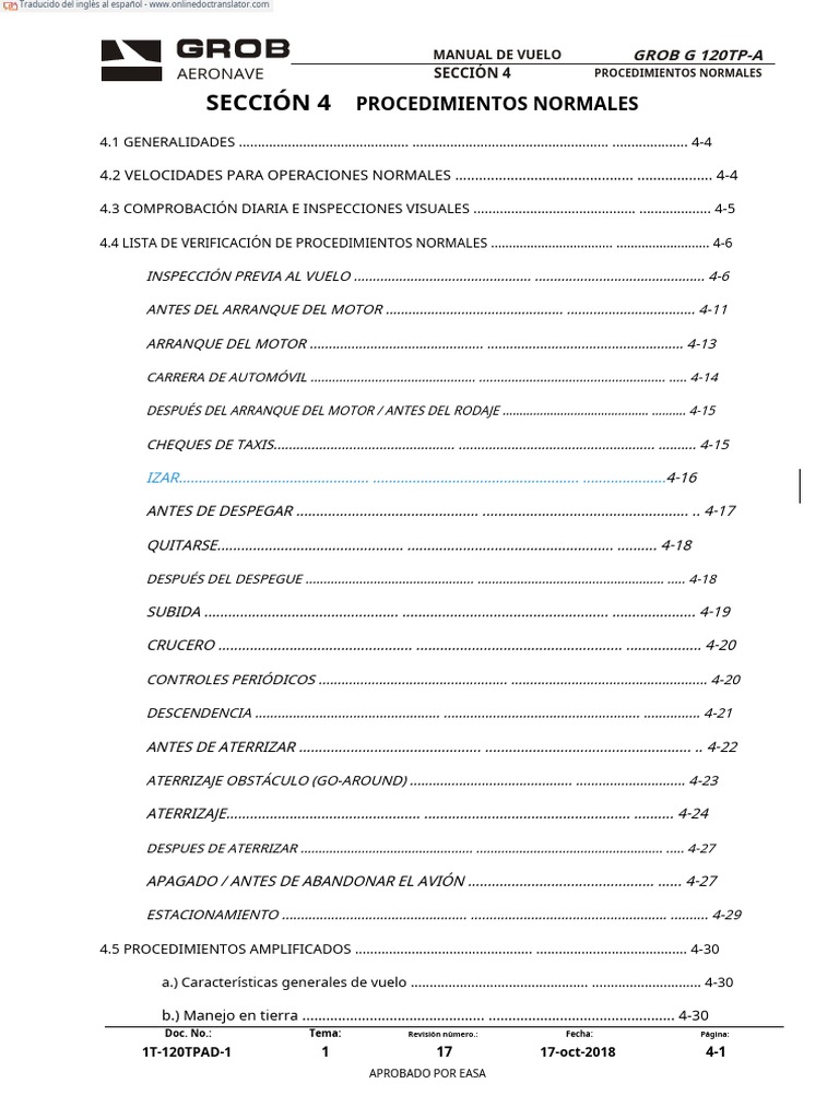 FLIGHT MANUAL G120TP REV. 2020 (101-150) .En - Es | PDF