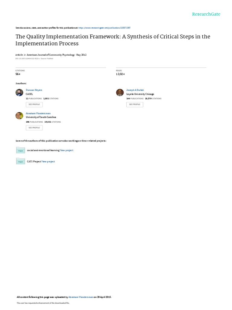 The Quality Implementation Framework A Synthesis o | PDF | Innovation ...