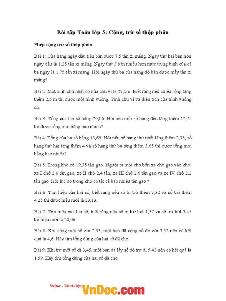 Bai Tap Toan Ve So Thap Phan Lop 5 | PDF
