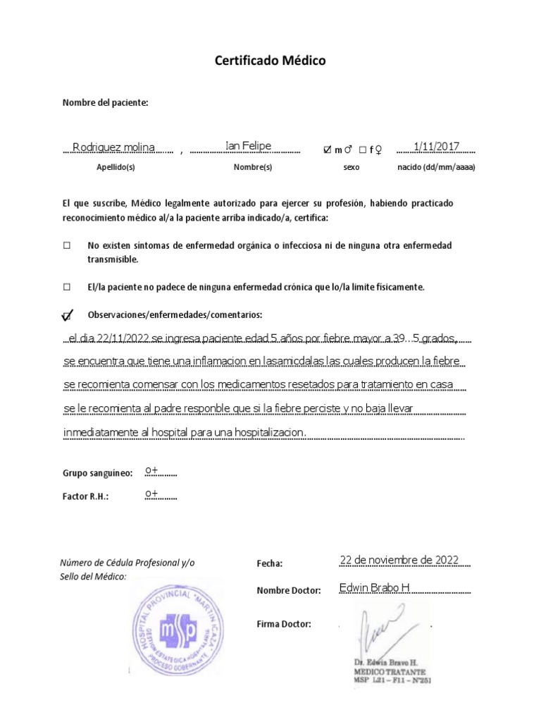 Certificadomedico Medico Pdf