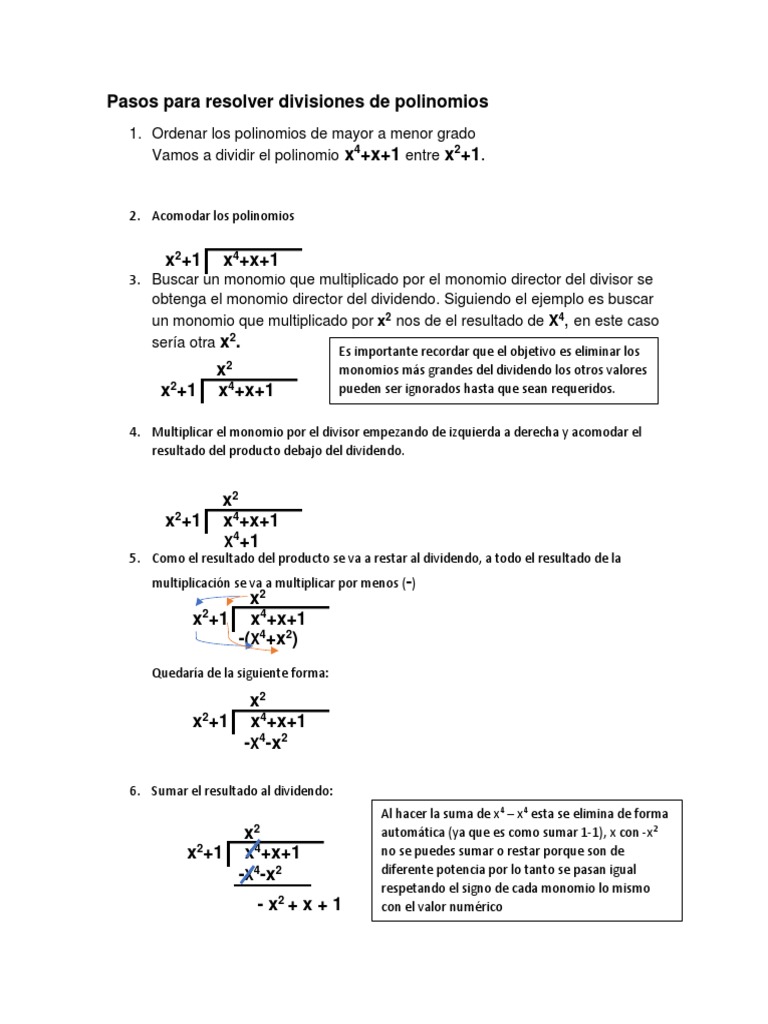Pasos para Resolver Divisiones de Polinomios | PDF | División ...