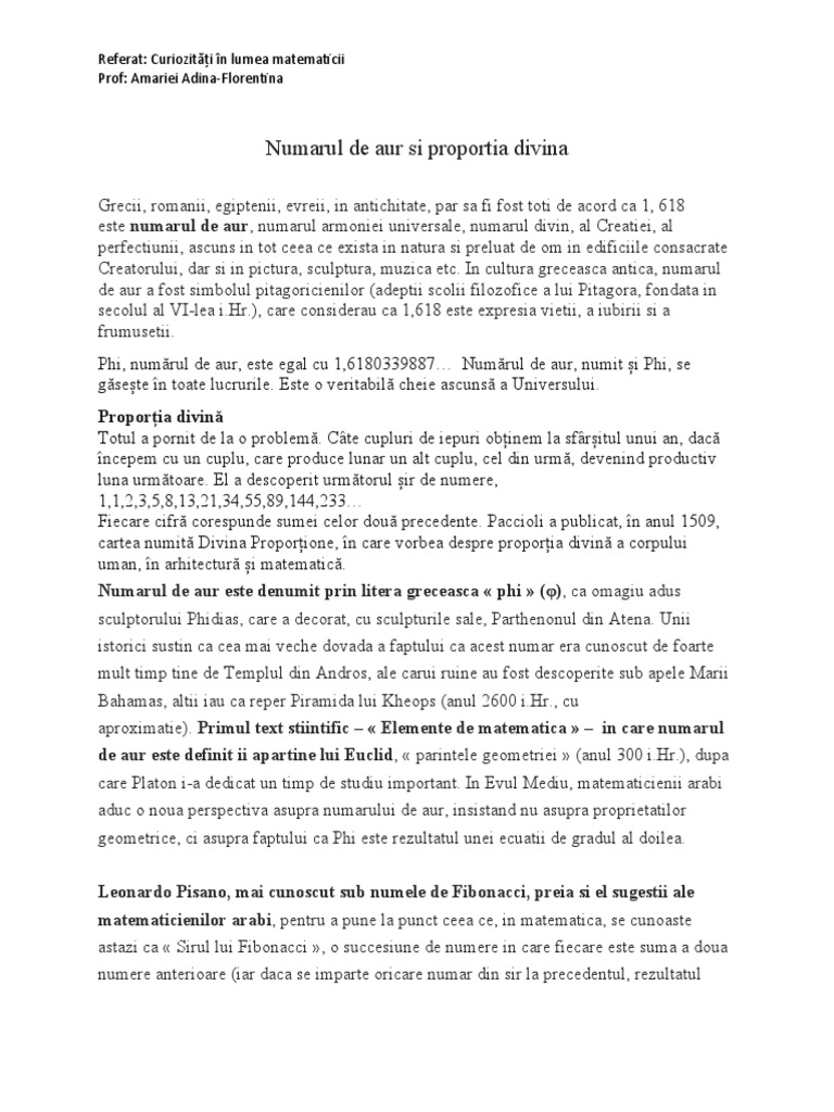 Numarul de Aur Si Proportia Divina | PDF