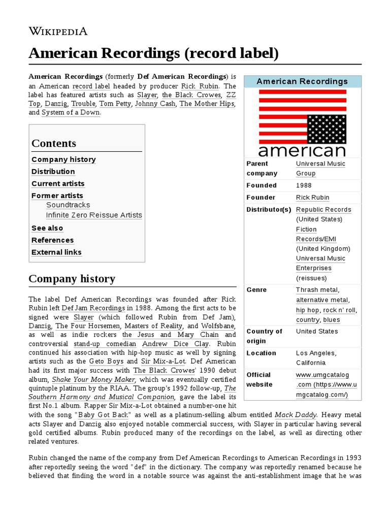 American Recordings (Record Label) | PDF