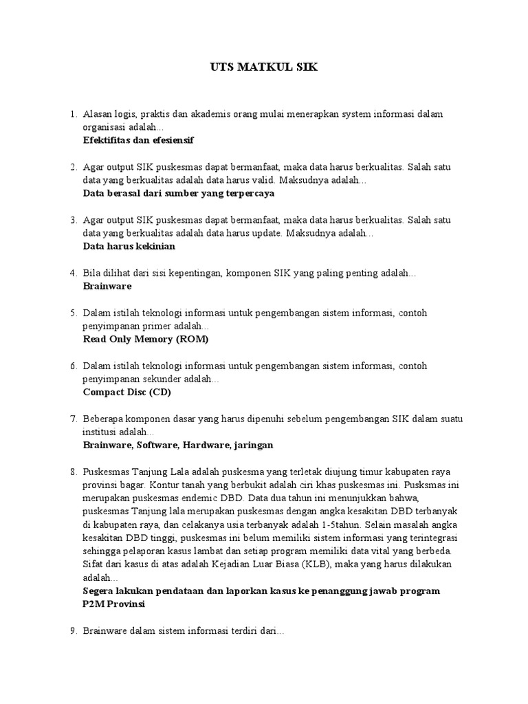 UTS SIK: Efektivitas dan Komponen Penting | PDF | Komputer