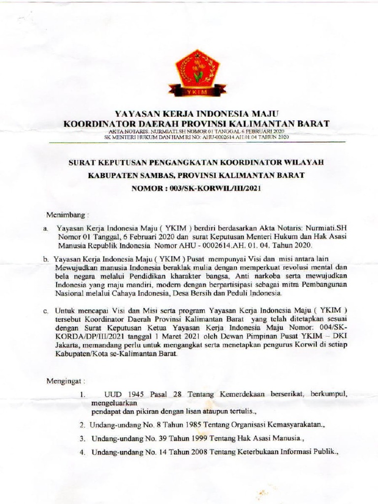 SK Ykim Kab. Sambas | PDF