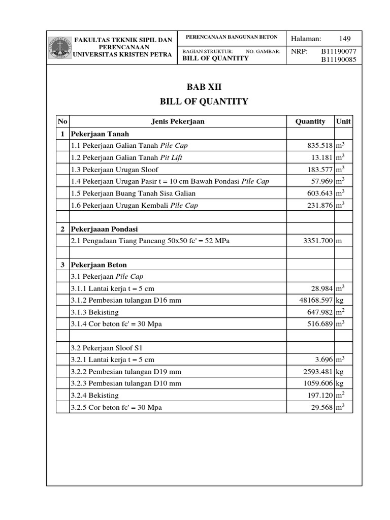 Bill of Quantity | PDF