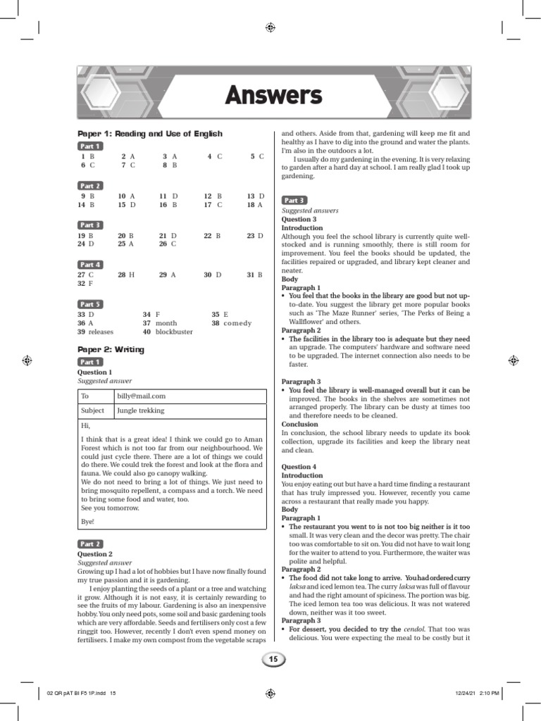 Answers SPM Model Test - PT SPM English Form 5 | PDF | Food And Drink
