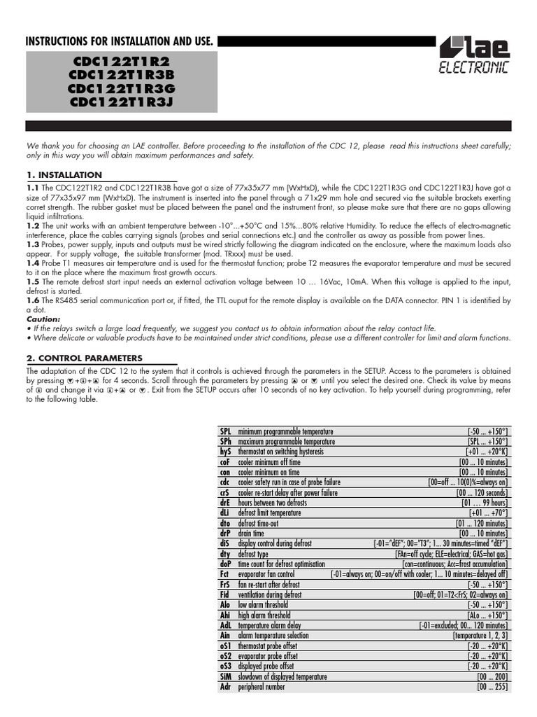 Controller Lae Cdc 12 Pdf Thermostat Manufactured Goods