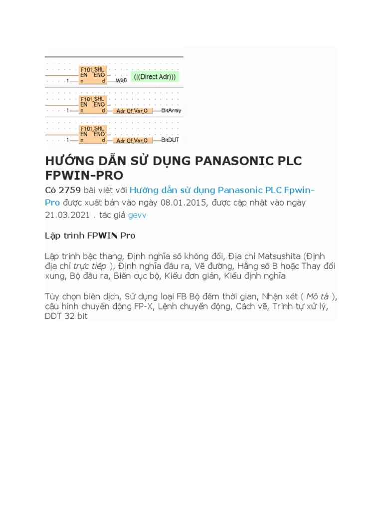 Hướng Dẫn Sử Dụng Panasonic Plc Fpwin | PDF