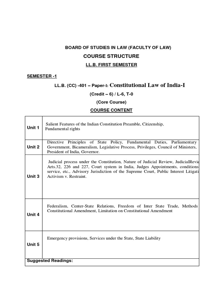 Course Structure and Content for LL.B. First Semester in Constitutional ...