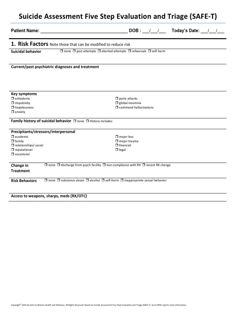 SAFE T Suicide Assessment | PDF | Suicide | Self Harm
