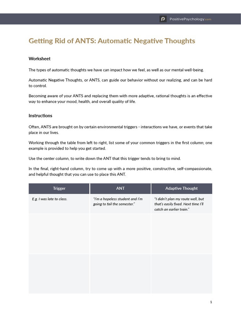 Getting Rid of ANTS Automatic Negative Thoughts | PDF | Career & Growth ...