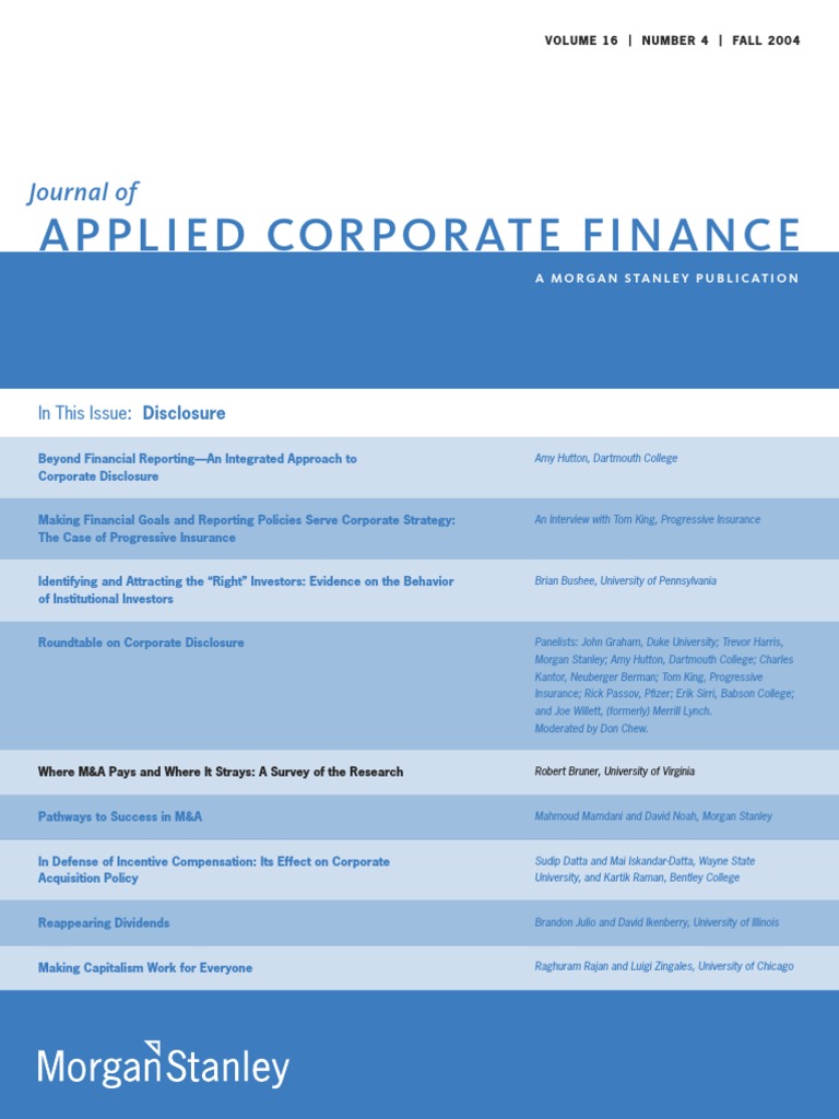 Bruner-2004-Journal of Applied Corporate Finance | PDF | Mergers And ...