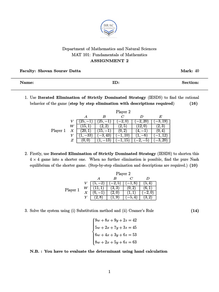 MAT101 Assigment2 | PDF | Gaming | Mathematics