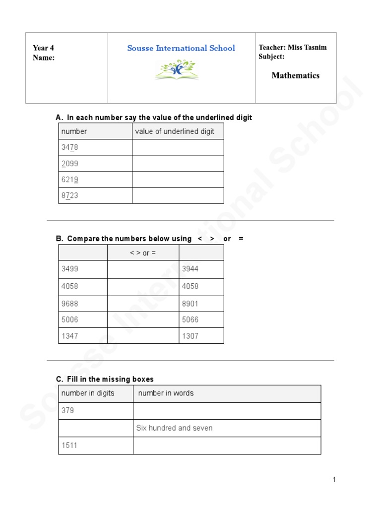 Year 4 Maths Test Exercises | PDF | Mathematics