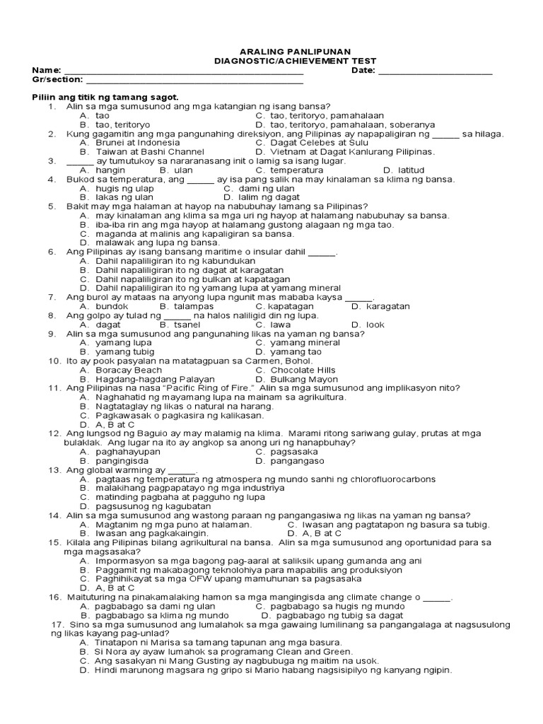 Pagsusulit Araling Panlipunan 4 | PDF