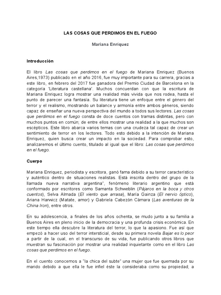 Las Cosas Que Perdimos en El Fuego - Análisis | PDF | Cuentos | Mujer