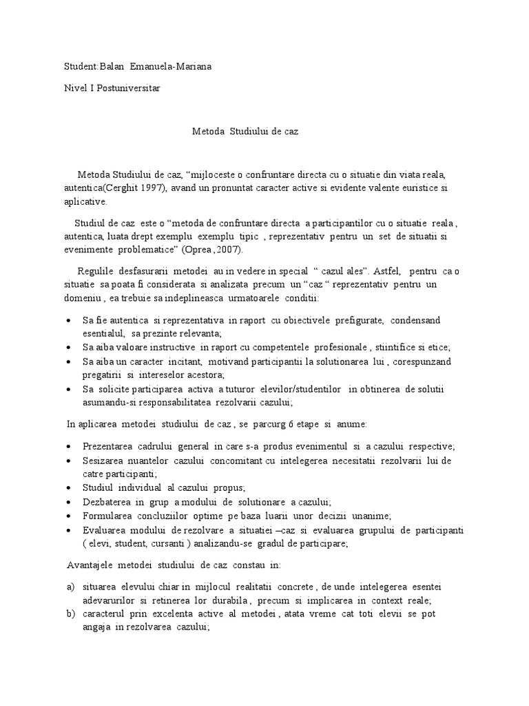 Metoda Studiului de Caz | PDF