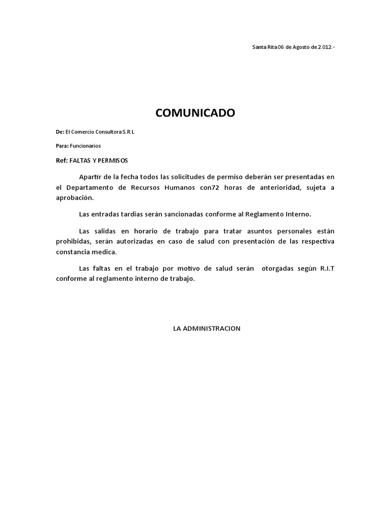 Comunicado Faltas y Permisos | PDF
