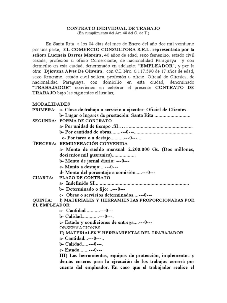 Contrato Individual de Trabajo | PDF | Economias | Labor