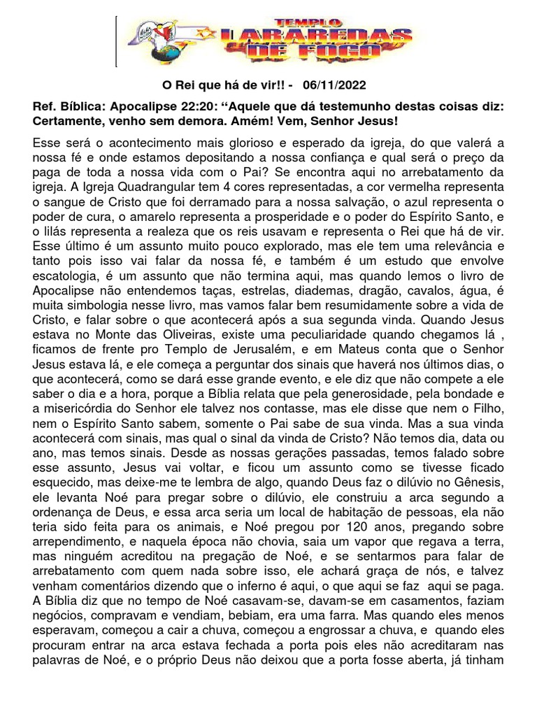 O Rei Que Há de Vir | PDF | Arrebatamento cristão | Jesus