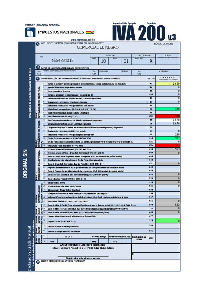 FORMULARIO 200 Y 400 v3 - OCTUBRE | PDF | Impuestos | Impuesto al valor ...
