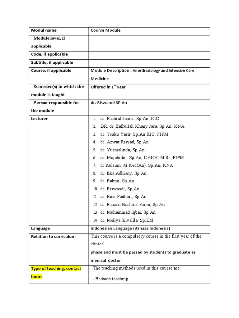 Modul Anesthesiology and Intensive Care Therapy | PDF | Medicine ...