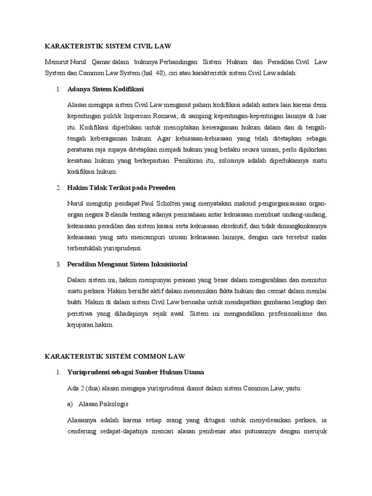 Karakteristik Civil Law Dan Common Law | PDF | Hukum
