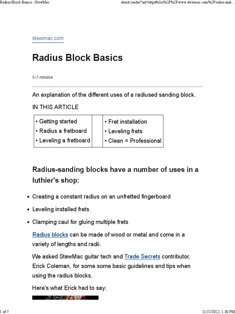 Essential Techniques for Radius Sanding Guitar Necks and Fretboards Using Radius Blocks | PDF ...