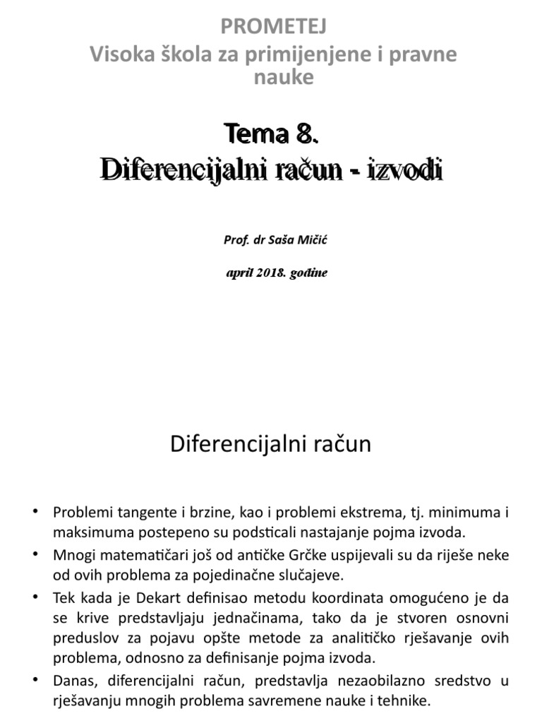 08. Diferencijalni račun-Izvodi | PDF