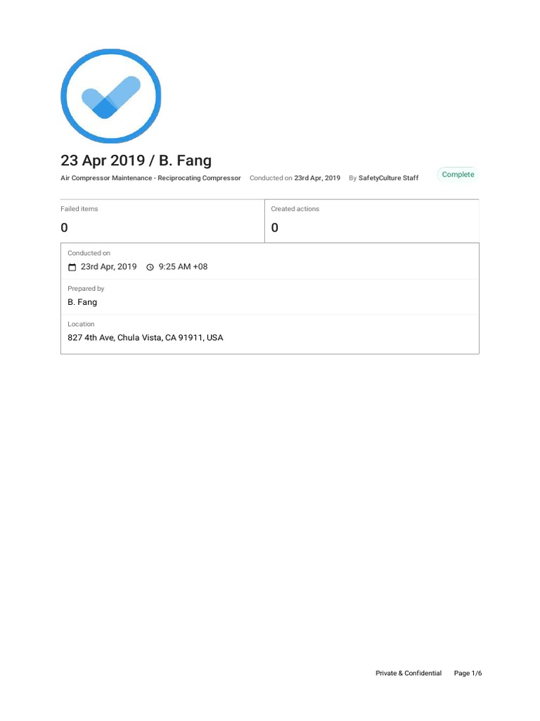 Air Compressor Maintenance Sample Report | PDF