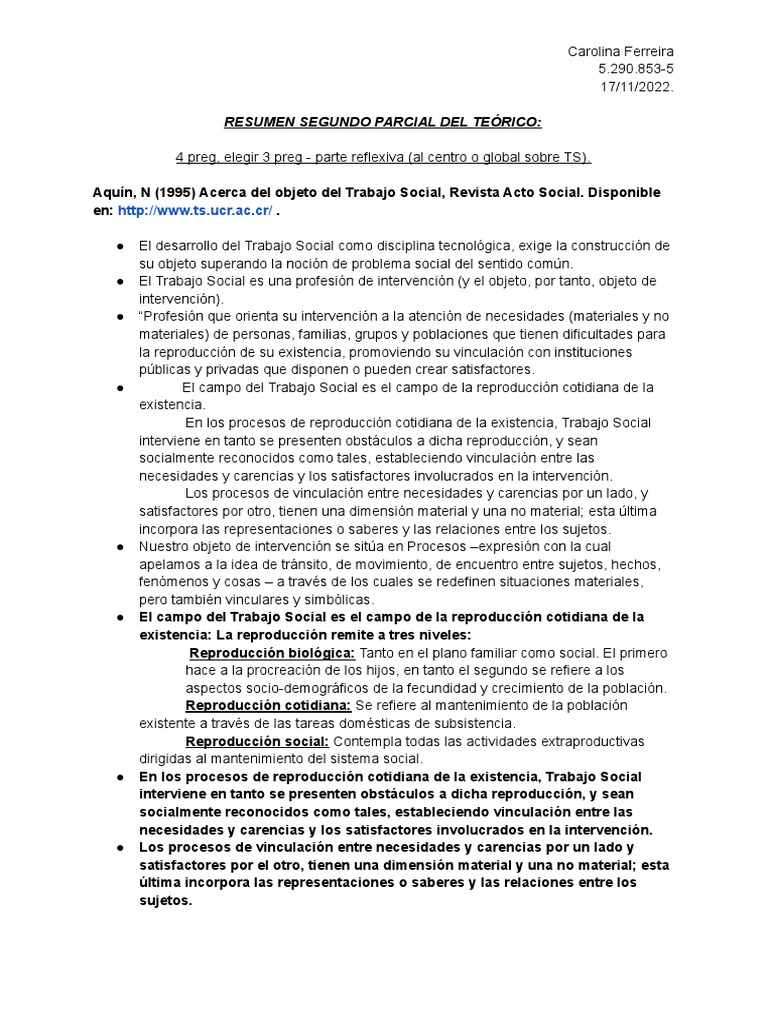 Resumen Segundo Parcial Del Teórico | PDF | Trabajo Social | Conocimiento