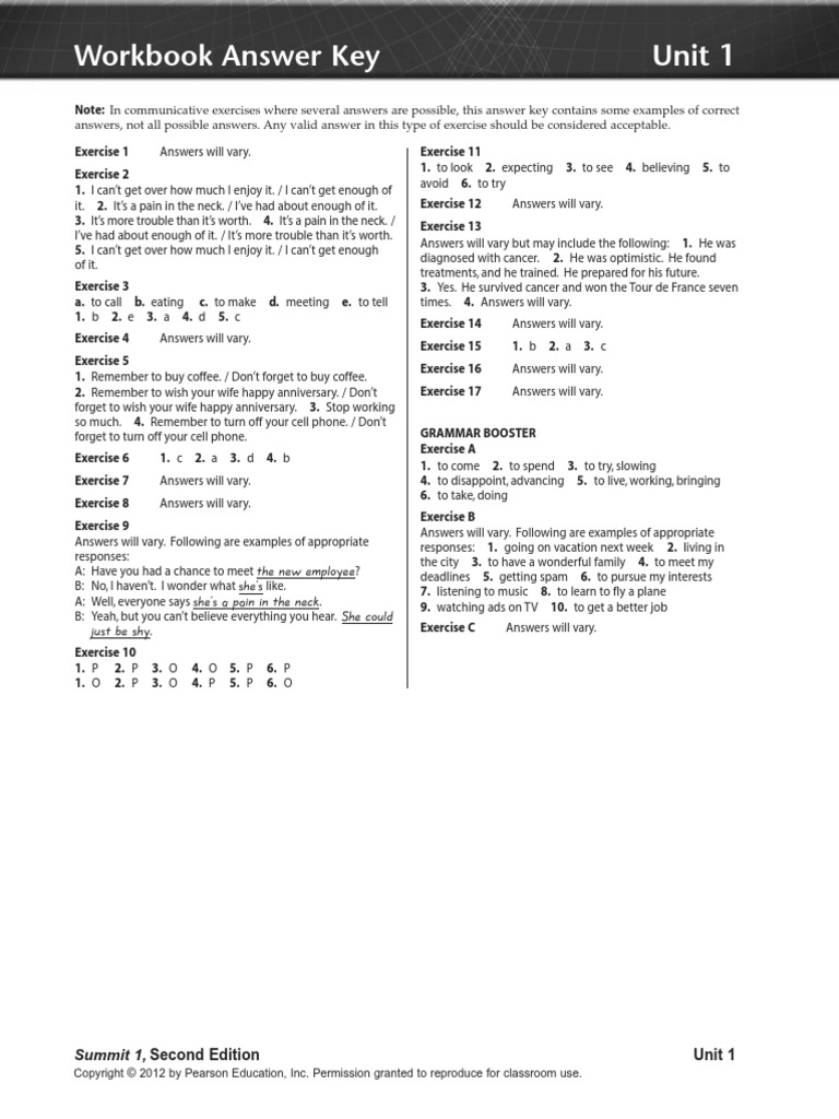 Summit 1 Unit 1 Answer Key | PDF | Self-Improvement | Wellness