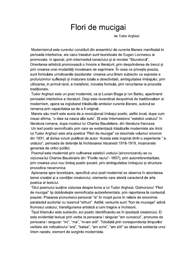 Flori de Mucigai T. Arghezi | PDF