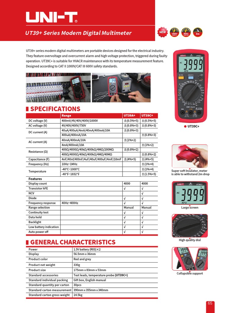 Measure voltage, current, resistance and temperature with a UT39+ series multimeter | PDF ...