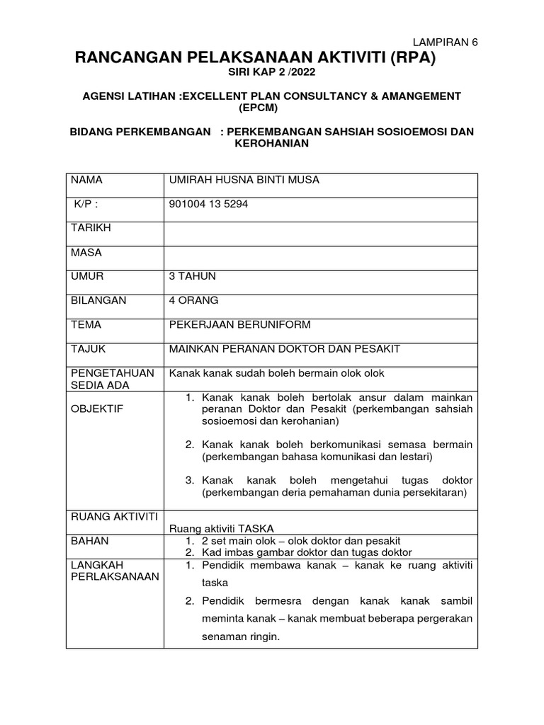 Rpa Perkembangan Sahsiah Sosioemosi Dan Kerohanian - Umirah Husna Musa ...