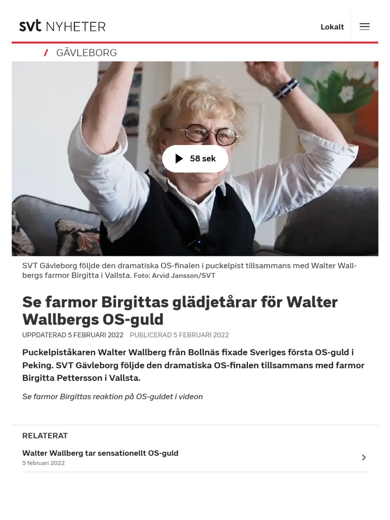 Se Farmor Birgittas Glädjetårar För Walter Wallbergs OS-guld - SVT Nyheter | PDF
