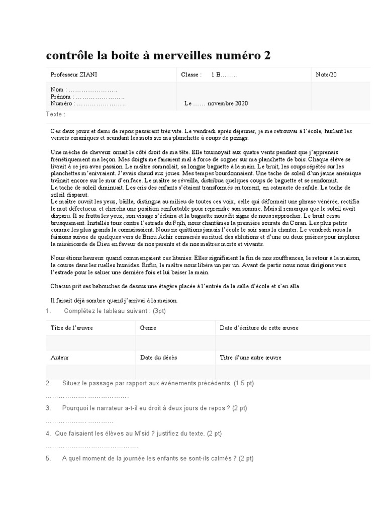 1BAC Contrôle Continu N 4 | PDF