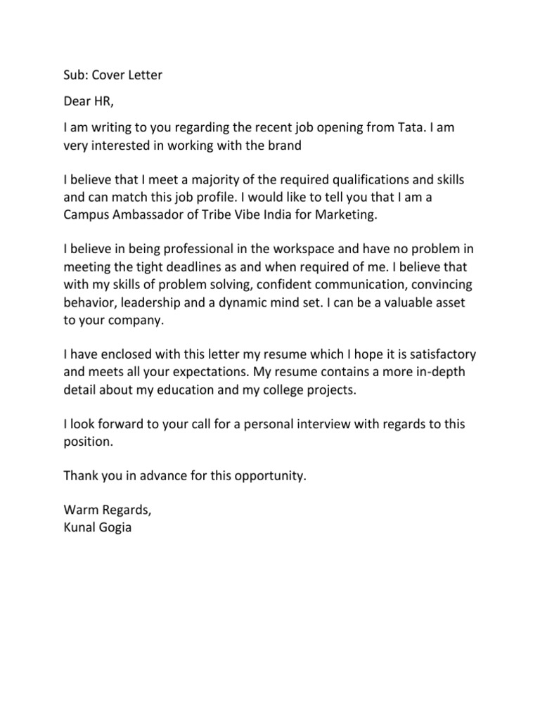 Kunal Gogia's Job Application Letter | PDF | Career & Growth