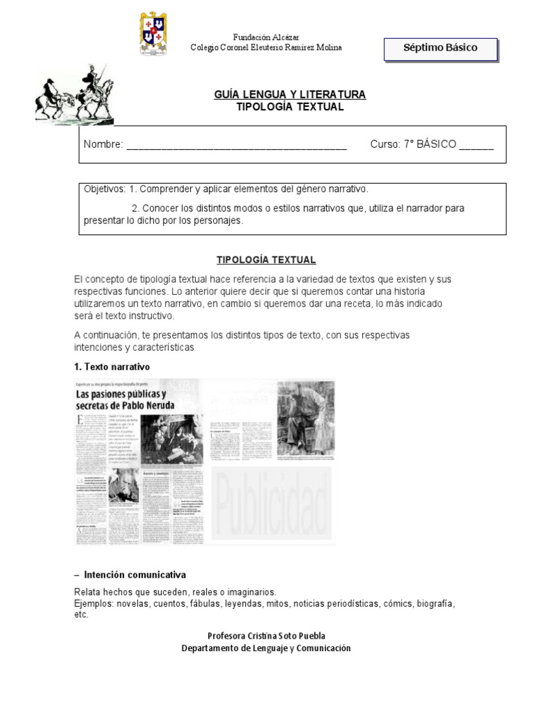 GUÍA LENGUA Y LITERATURA 7° Tipología Textual | PDF GUÍA LENGUA Y LITERATURA 7° Tipología Textual | PDF