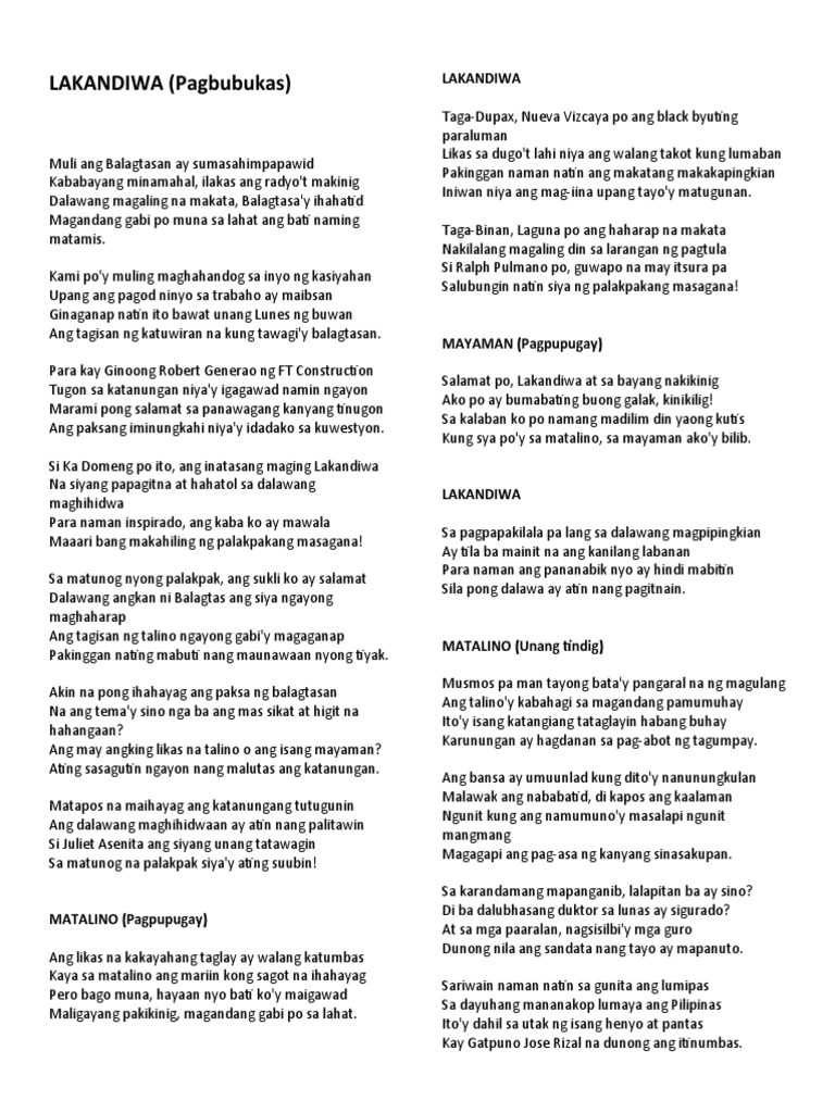 Balagtasan: Matalino vs. Mayaman | PDF