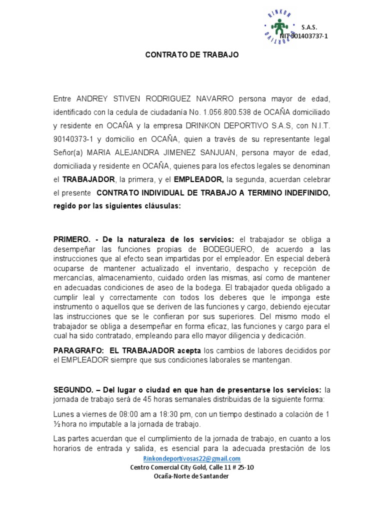 Contrato de Trabajo Bodeguero | PDF | Salario | Derecho laboral