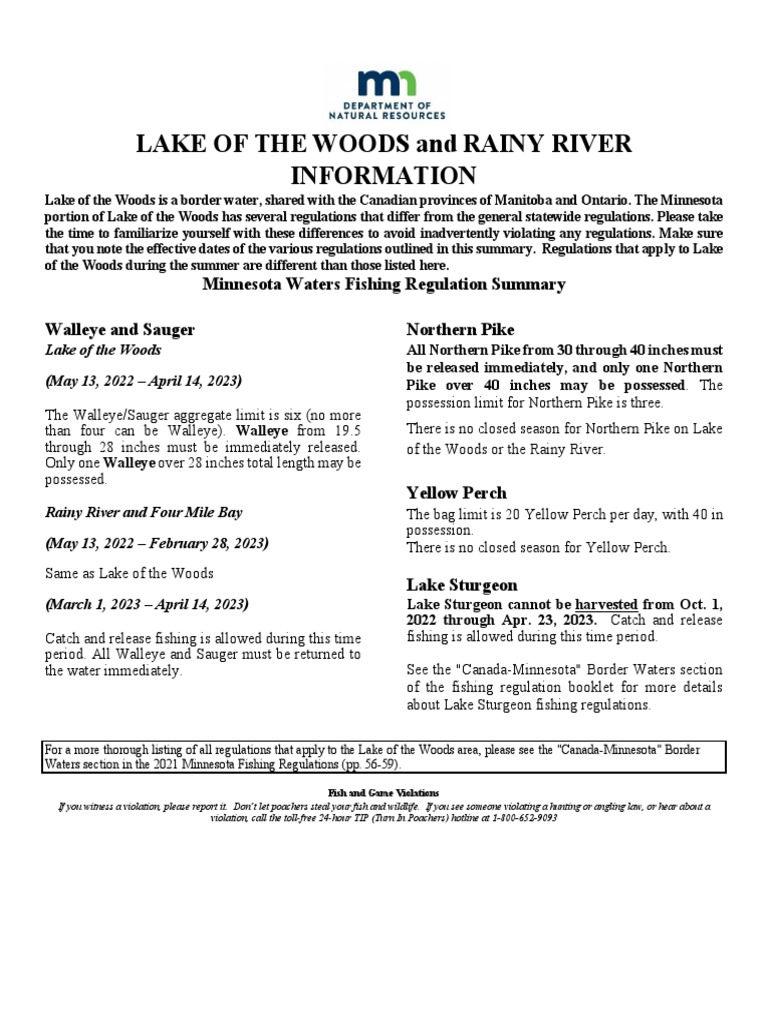 Lake of the Woods Fishing Regulations | PDF | Angling | Fish