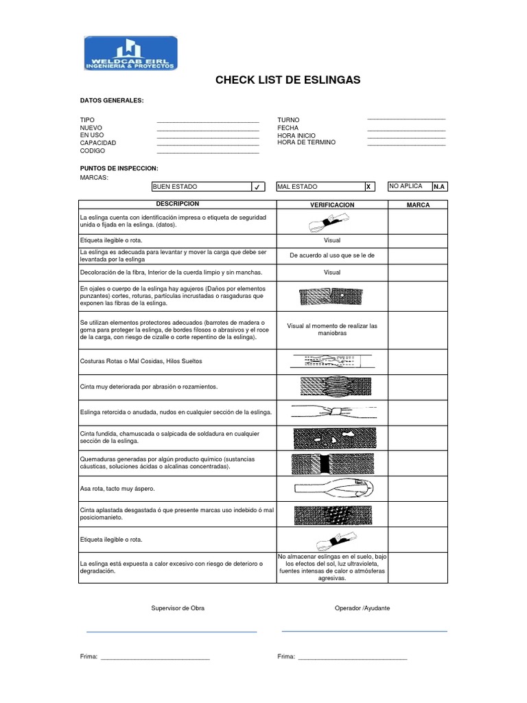Check List Eslingas | PDF | Química | Materiales
