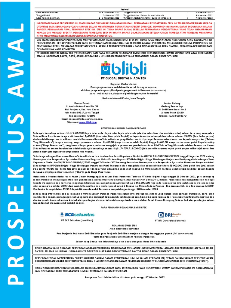 Prospektus Awal IPO - PT Global Digital Niaga TBK | PDF