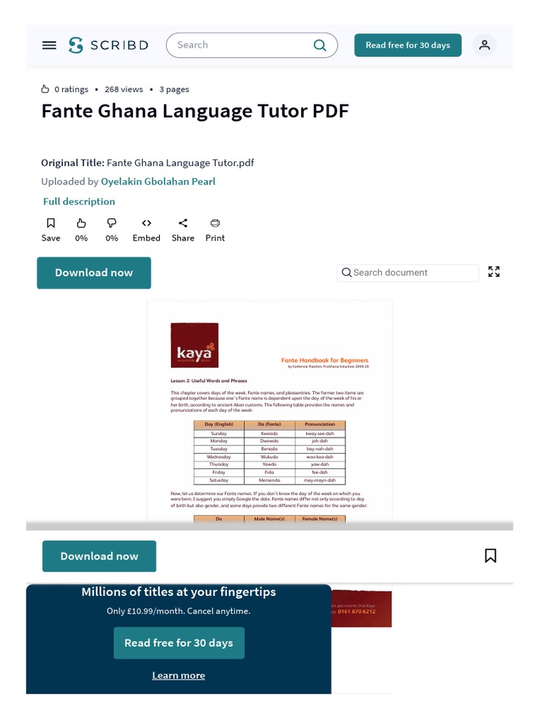 Fante Ghana Language Tutor PDF: Download Now | PDF | Scribd | Human ...