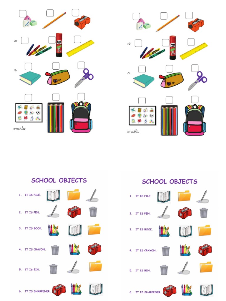 School Objects 2 Worksheet | PDF