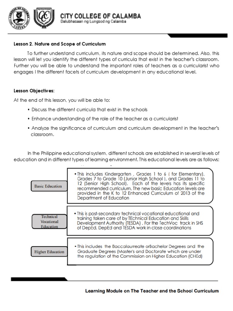 Lesson 2 Nature and Scope of Curriculum EDUC 301A | PDF | Curriculum | Learning