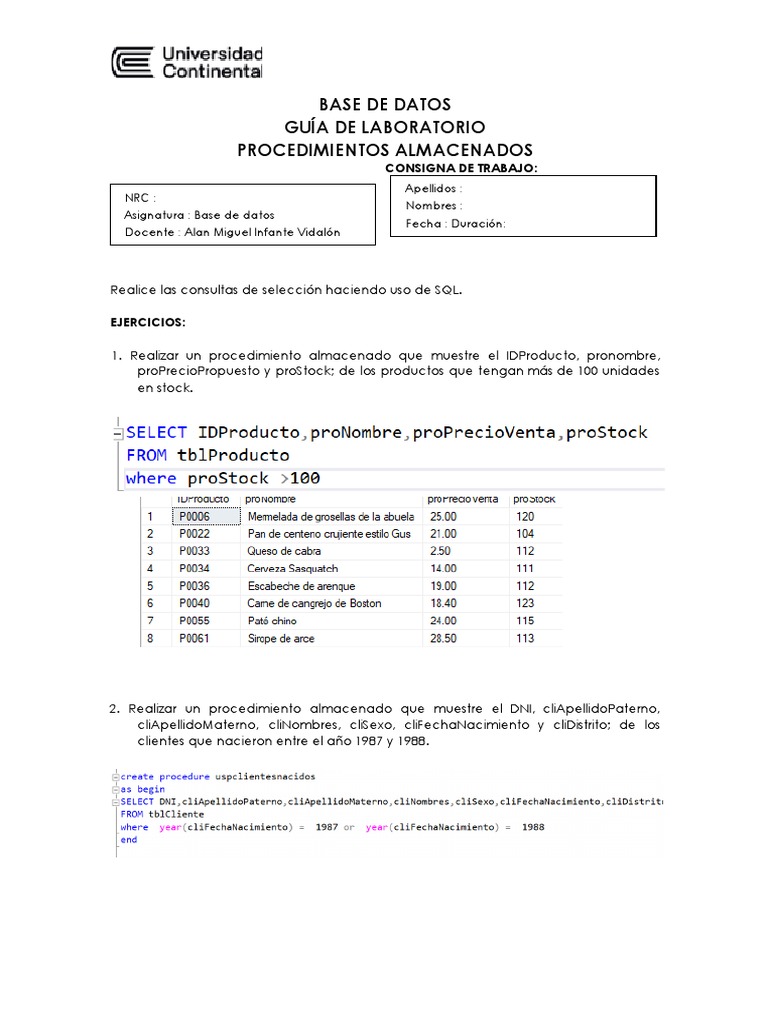 Procedimientos Almacenados en SQL | PDF | Gestión de datos | Bases de datos